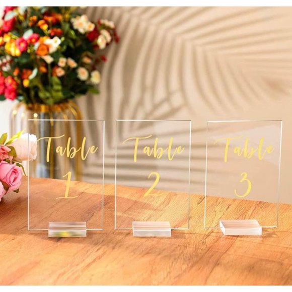 Dining | 25 Count Acrylic Table Number Signs With Stands 4x6 Inch Gold ...